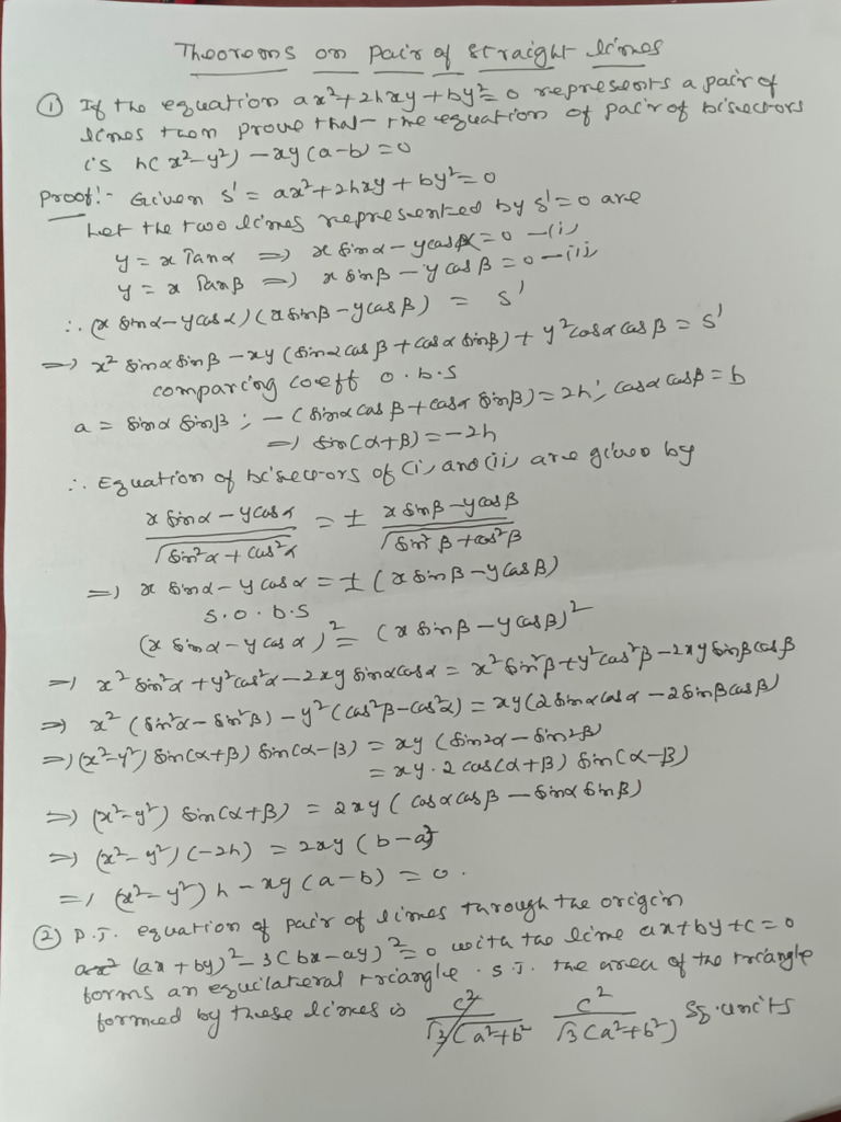 Pair of Straight Lines (Theorems) | PDF