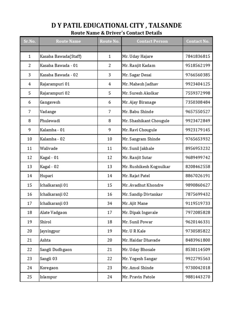 Bus Details - D Y Patil Educational City - 240620 - 133322 | PDF