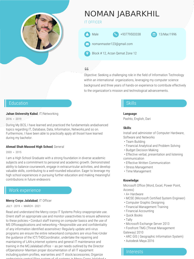 0.0 Noman-Jabarkhil CV | PDF