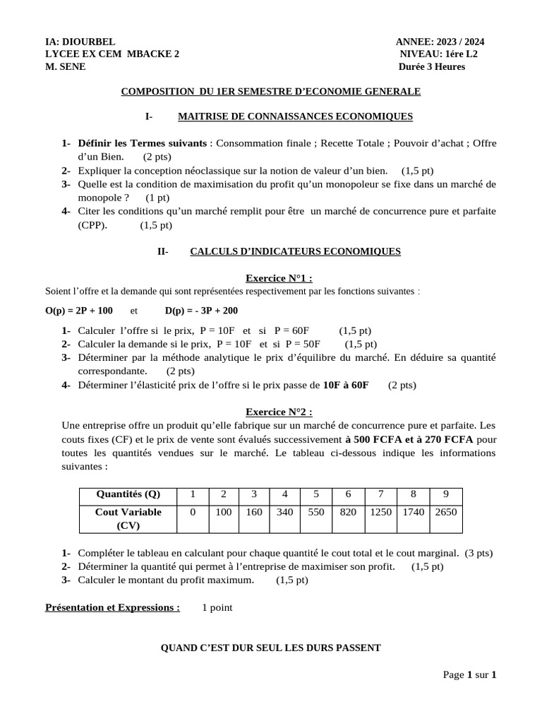 Comp. 1ére L2 Du 1er SMT | PDF