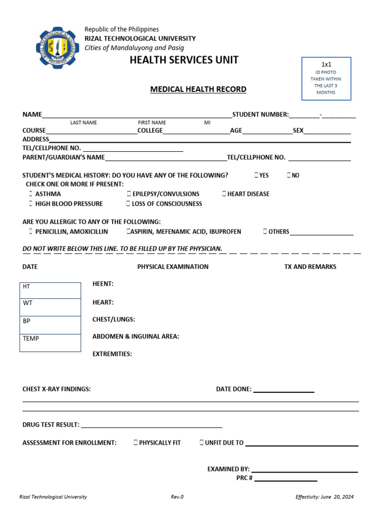 F 001 Medical Health Record | PDF