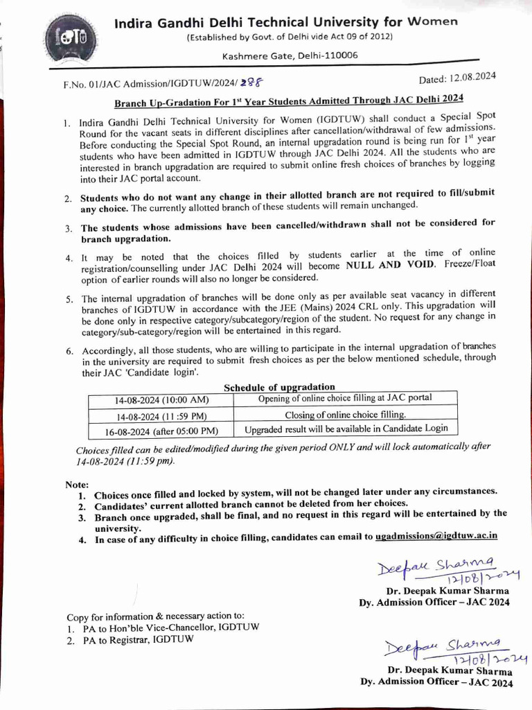 Notice For Branch Upgradation For JAC 2024 | PDF