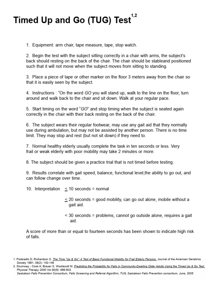 Timed Up and Go Test (TUGT) Procedure | PDF