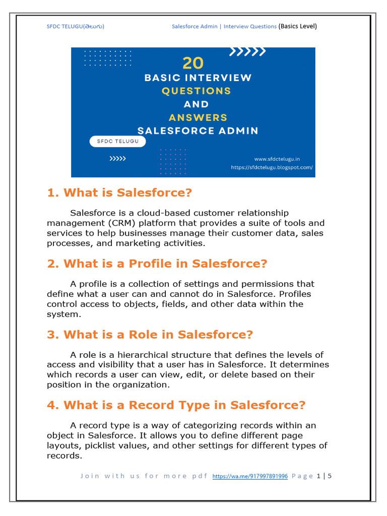 Salesforce Admin 20 Basic Interview QA Cuuoiy | PDF | Customer Relationship Management ...
