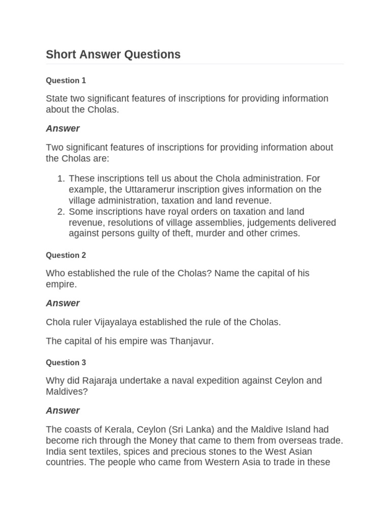 Short Answer Questions | PDF