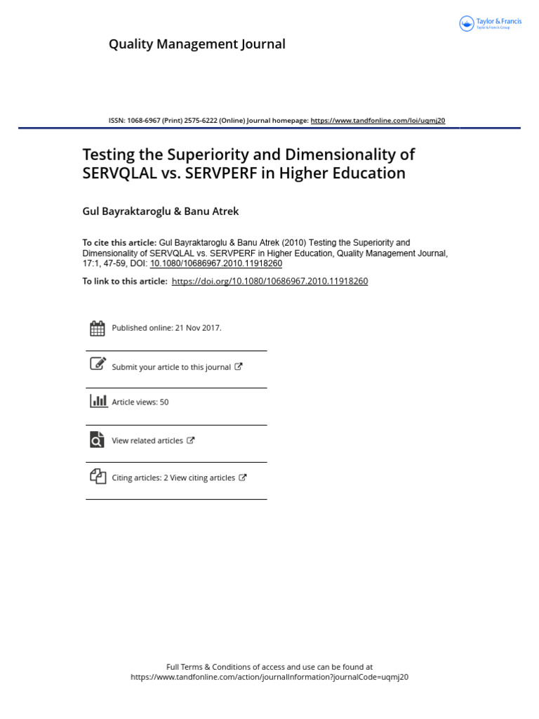 Testing The Superiority and Dimensionality of SERVQLAL Vs SERVPERF in ...