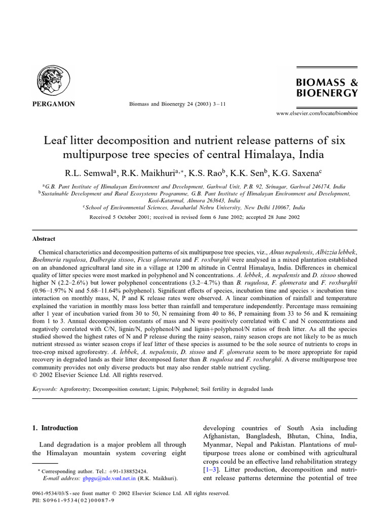 Leaf Litter Decomposition and Nutrient R | PDF