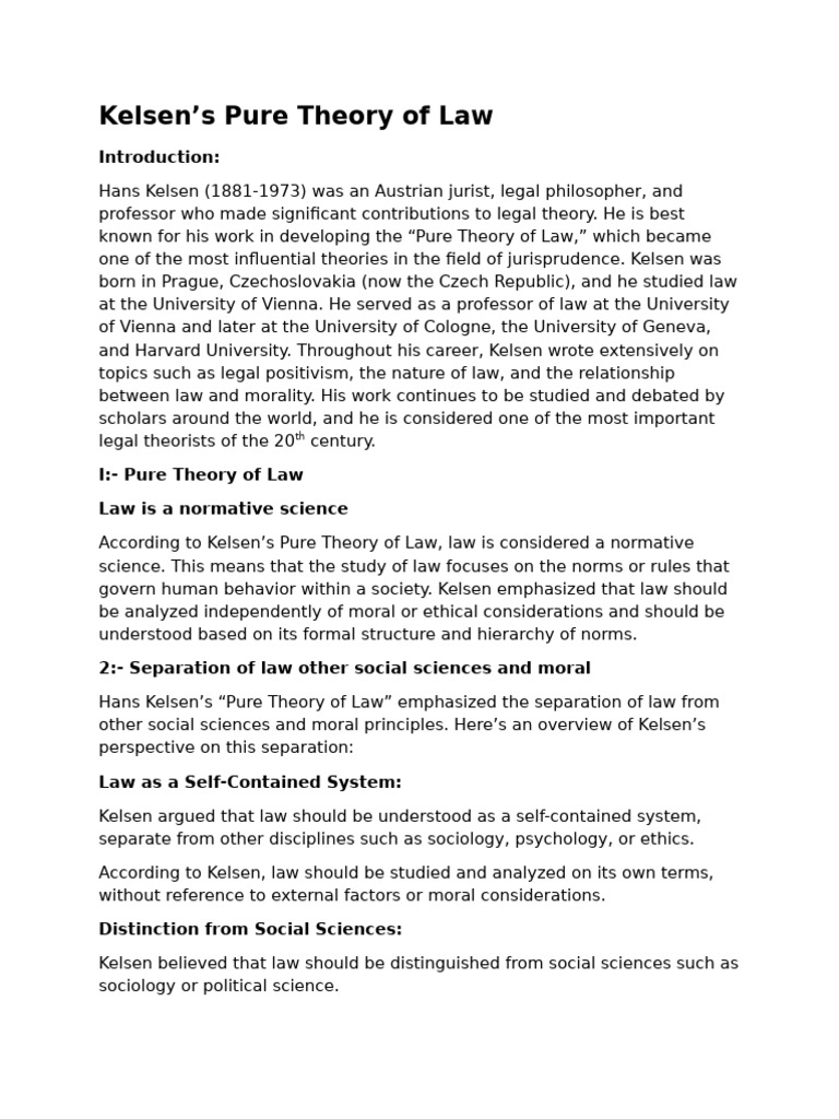 Kelsen's Pure Theory of Law | PDF