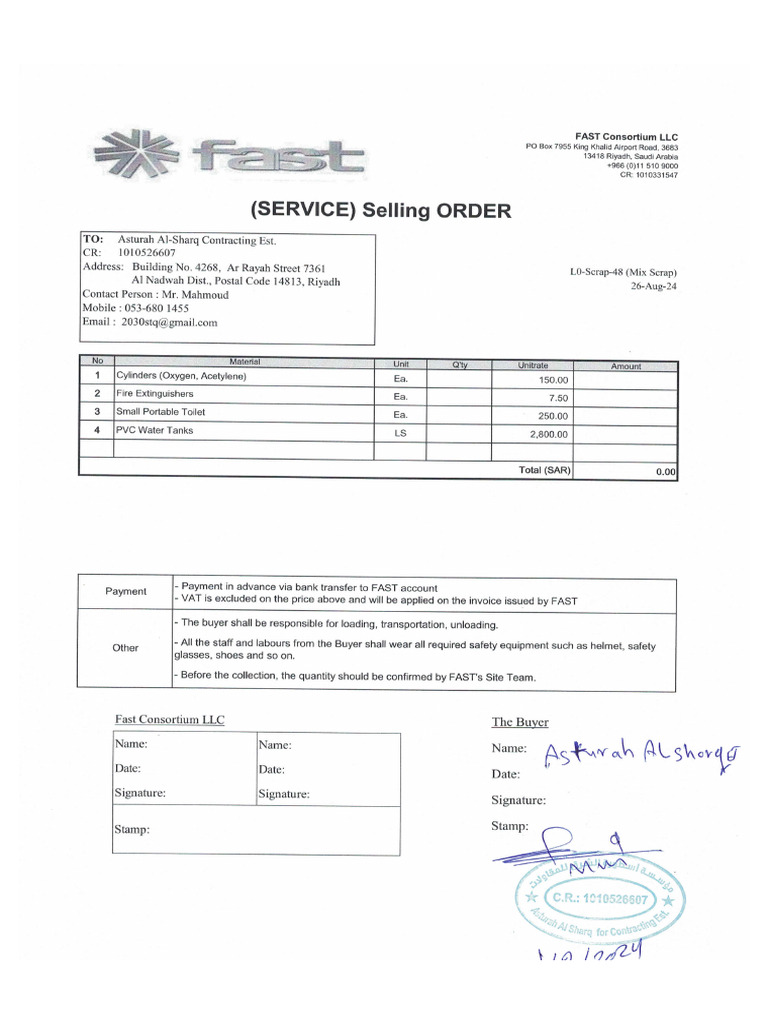 Fast Metro - Contract - Selling Scrap Mterials | PDF