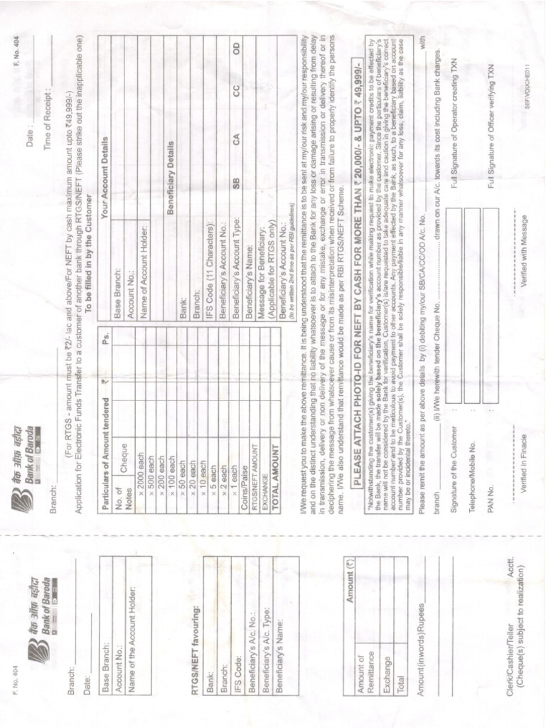 Neft-Rtgs Form Bob | PDF