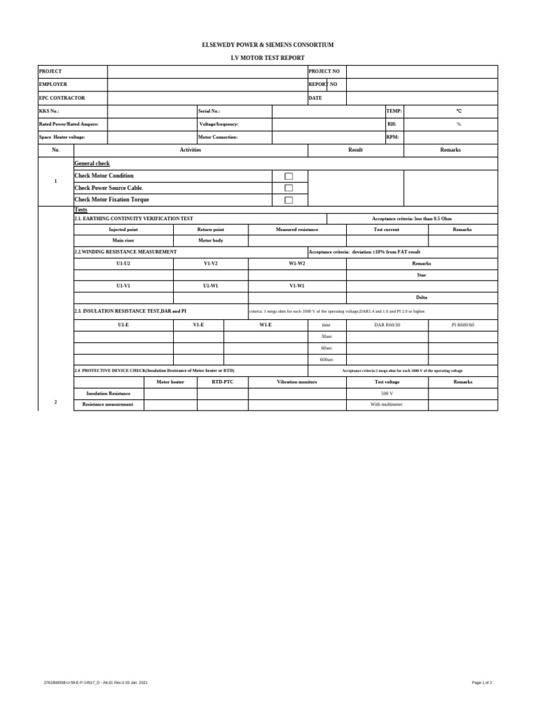 MV Motor Test Report | PDF