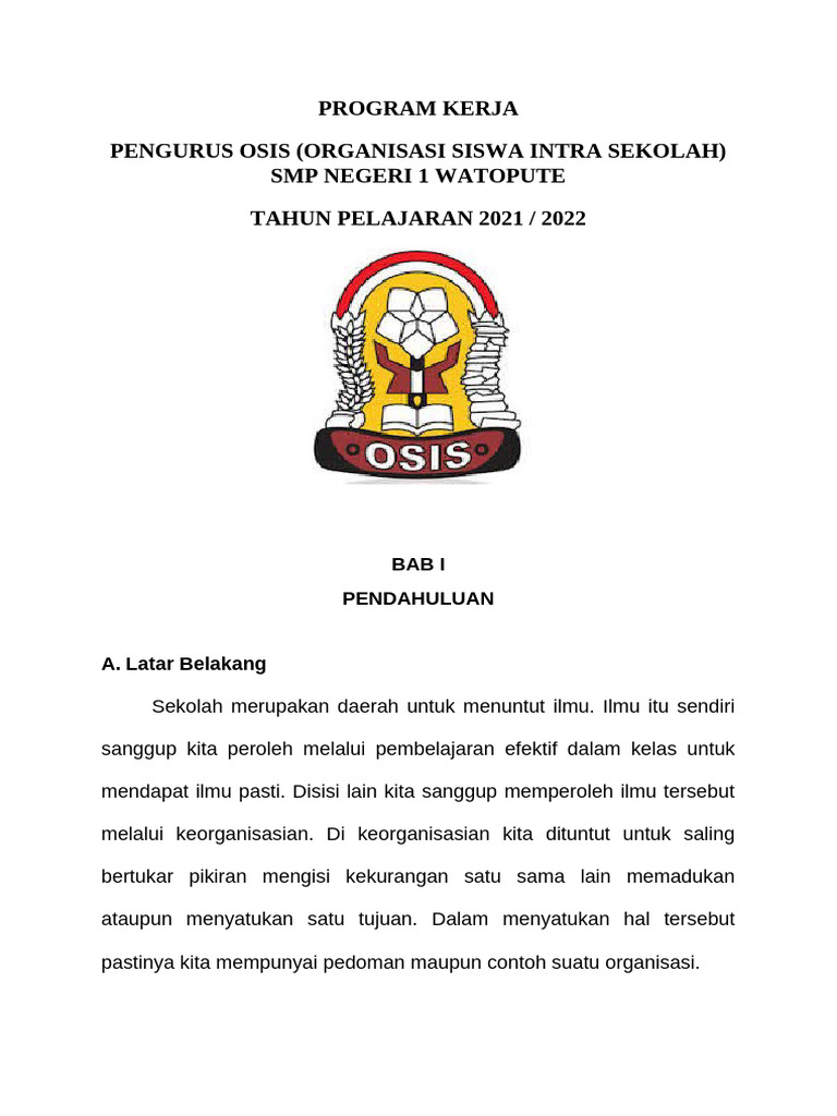 Jadwal Kerja Pengurus Osis 2022 | PDF