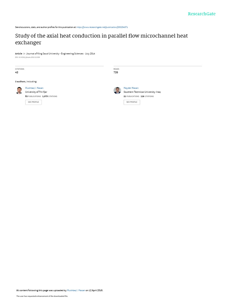 Study of Axial Heat Conduction in Parallel Flow Microchannel | PDF