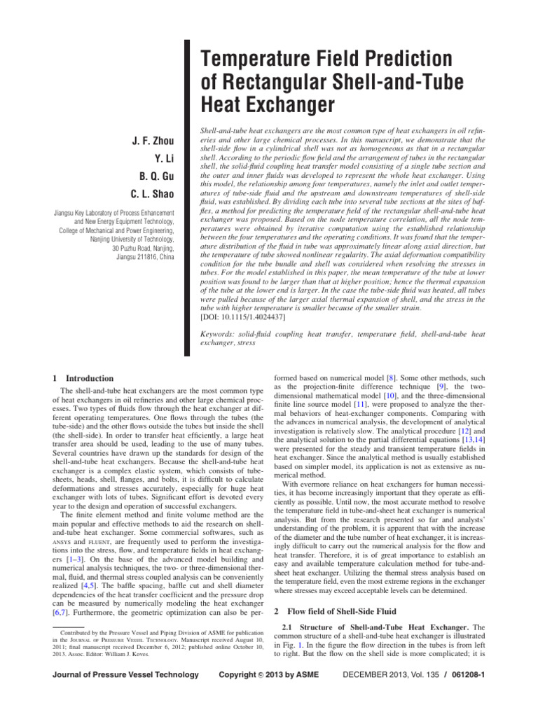 Temperature Field Prediction of Rectangular Shell-and-Tube Heat ...