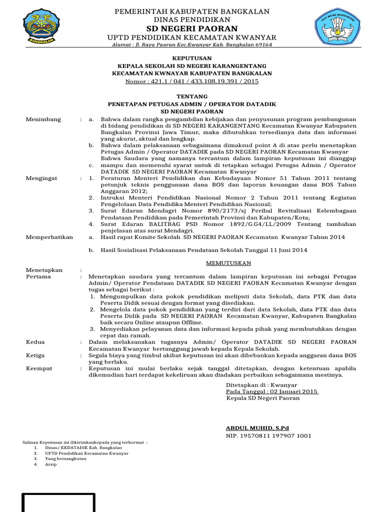 Contoh SK Operator | PDF