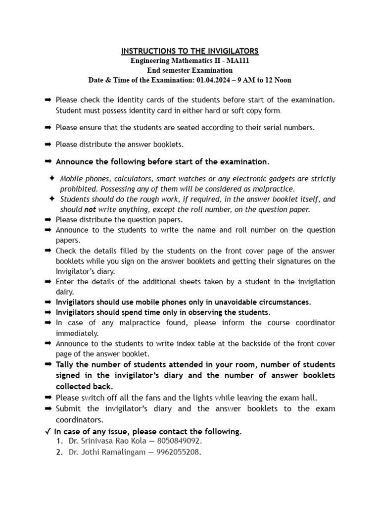 Instruction To Invigilators | PDF | Career & Growth