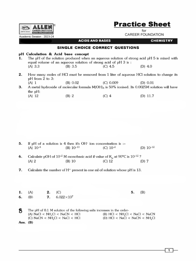 PH Problems Practice Sheet | PDF