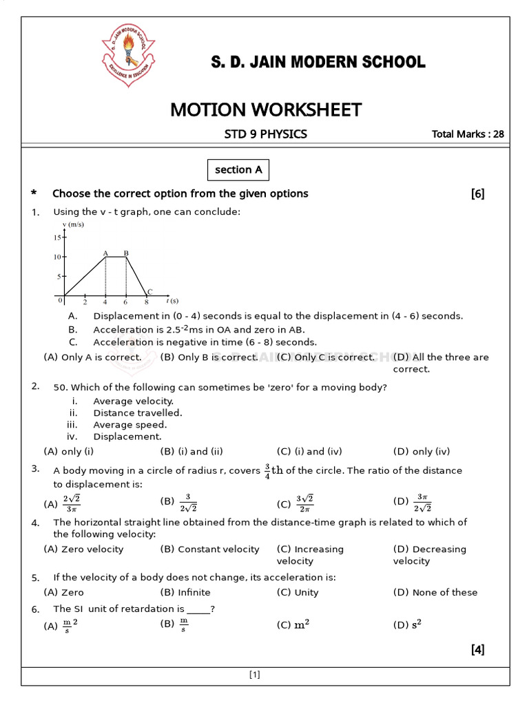 9th Motion Worksheet | PDF
