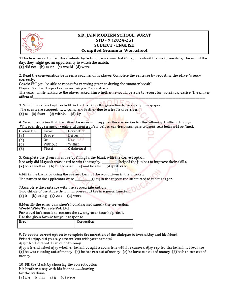 IX Compiled Grammar Worksheet 1 | PDF
