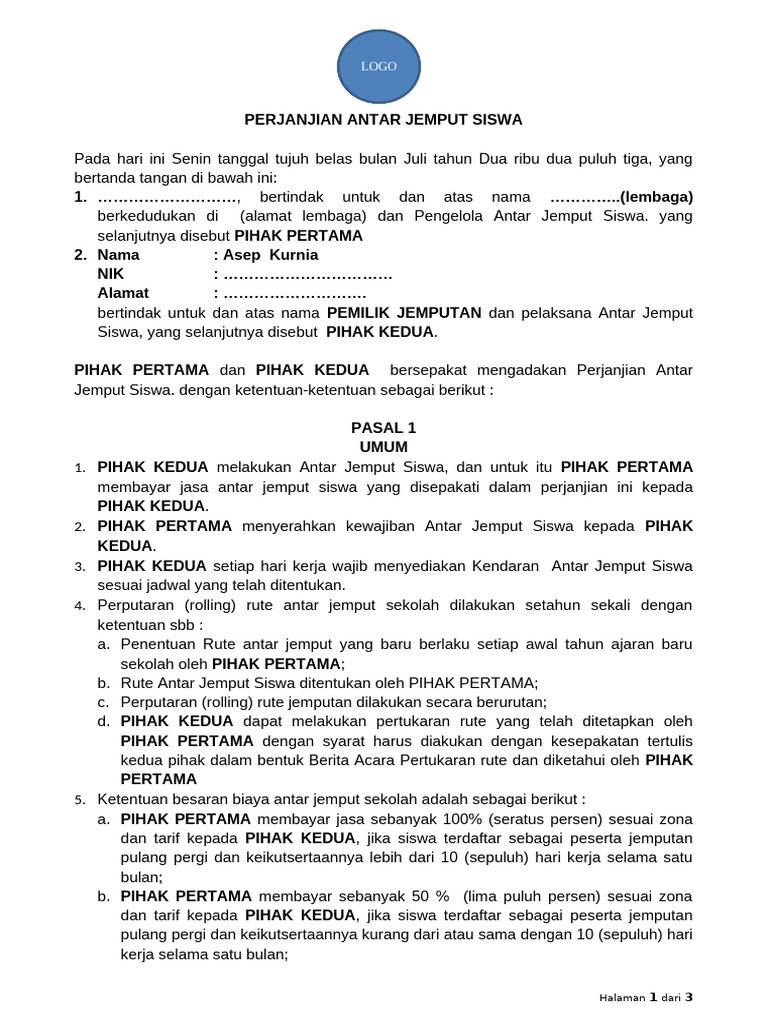 MOU Antar Jemput Siswa | PDF