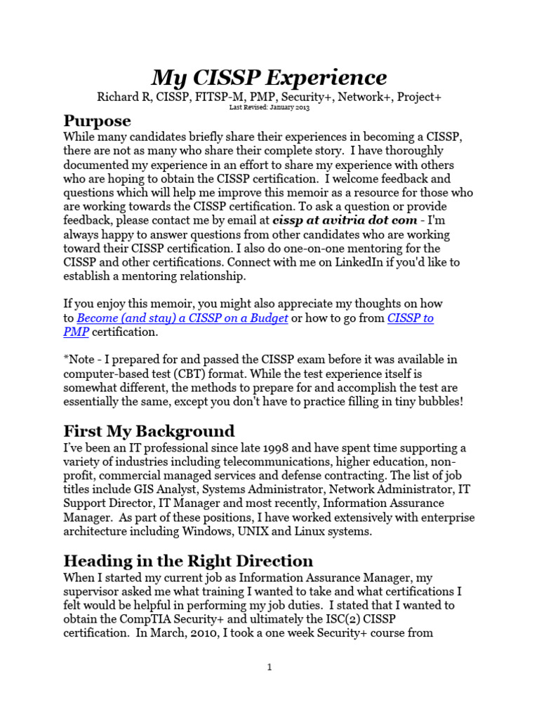 My CISSP Experience P16 | PDF