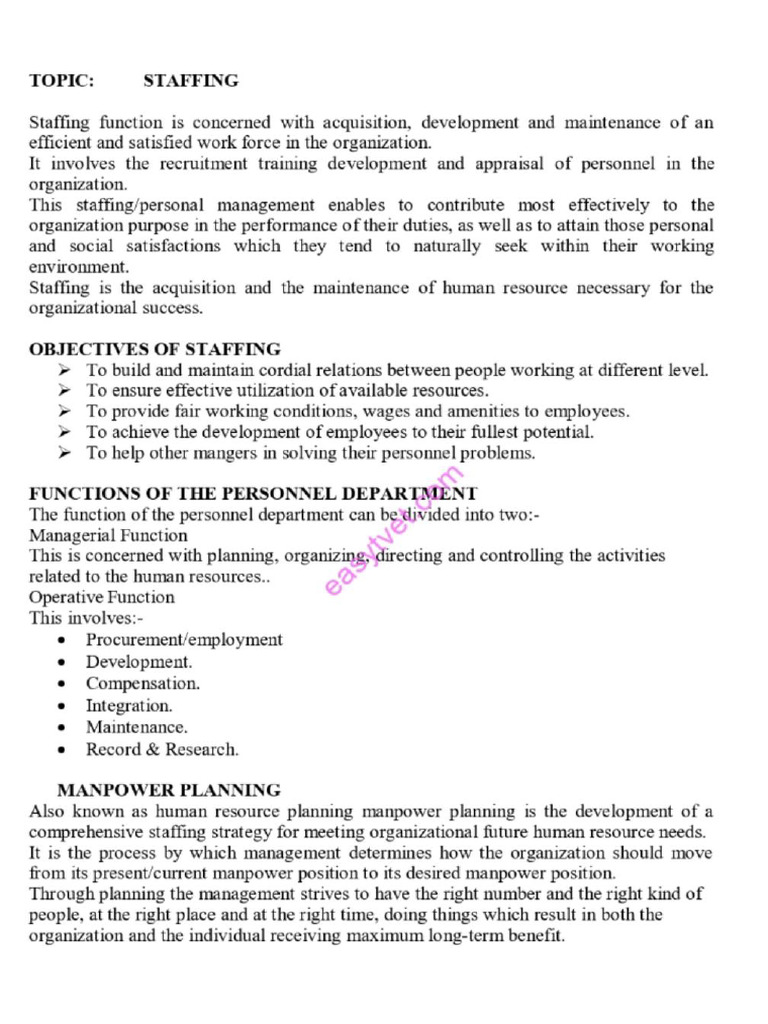 STAFFING FUNCTION OF MANAGEMENT | PDF