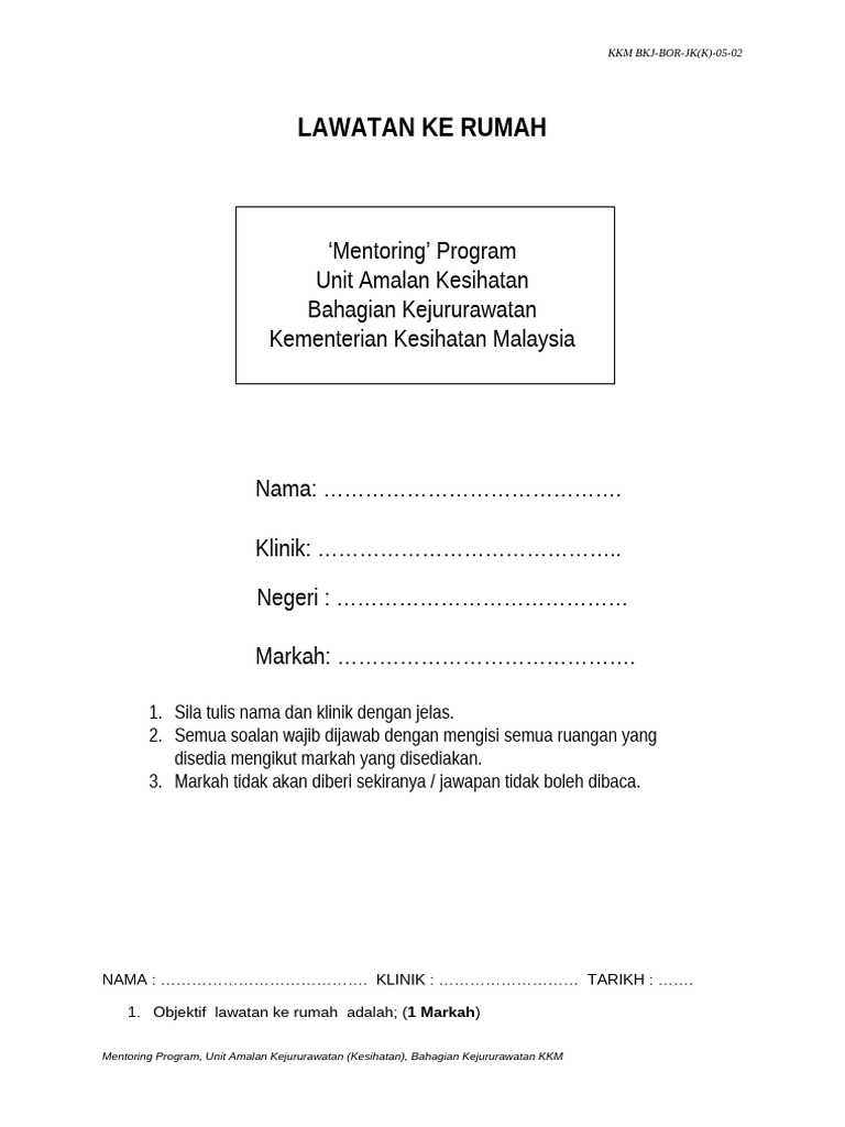 Soalan LAWATAN KE RUMAH - Docx (Soalan Spesifik) | PDF