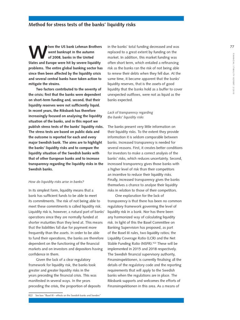 Method for stress tests of the banks’ liquidity risk | PDF