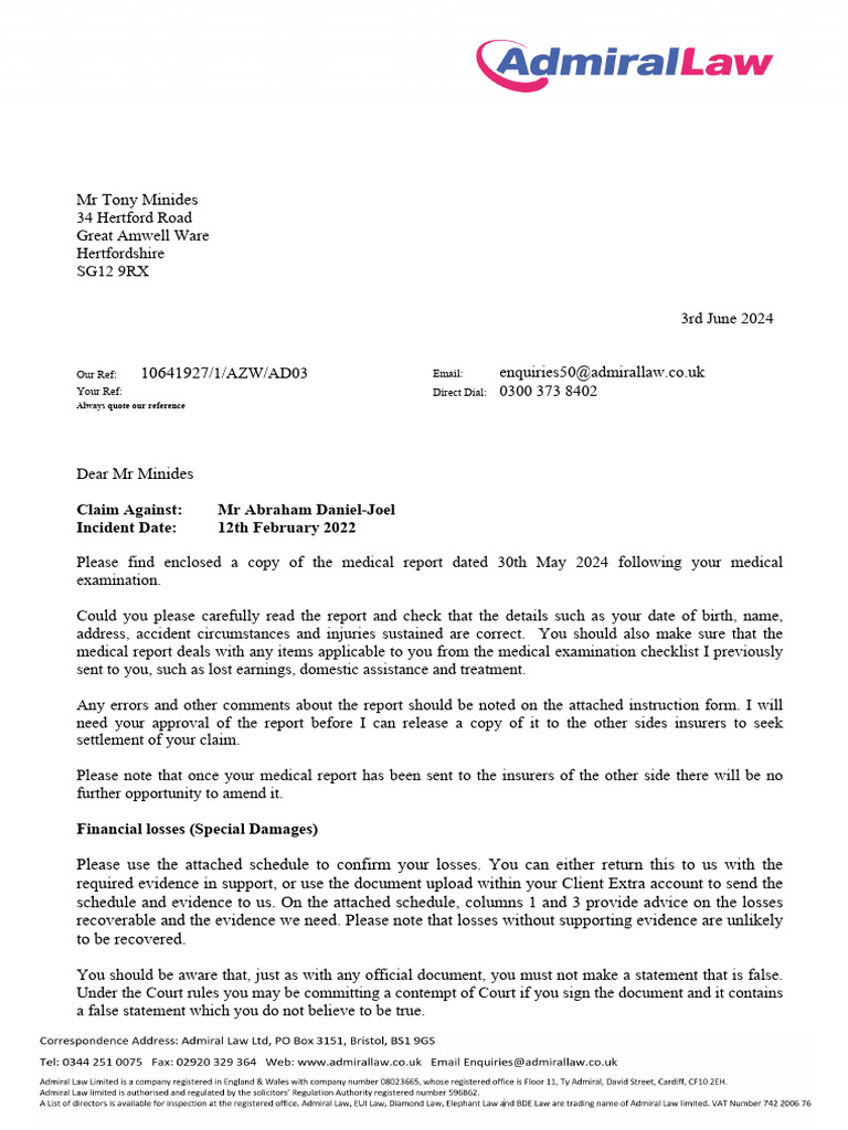 LTR Clt - Enclose Medical Agency Report (Published) | PDF