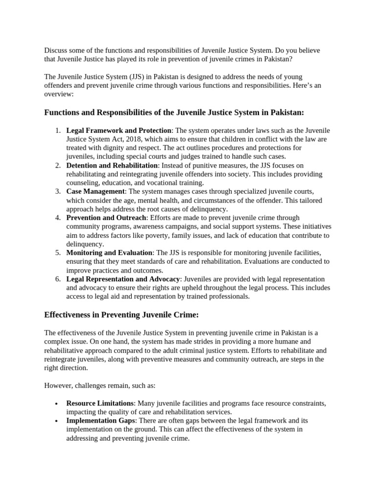 Discuss Some of The Functions and Responsibilities of Juvenile Justice ...