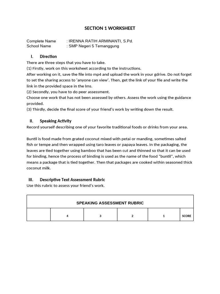 Section 1 - V. Worksheet LMS RUBRIC | PDF