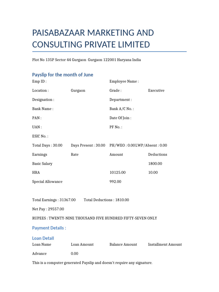 Salary Slip Paisabazaar Final | PDF