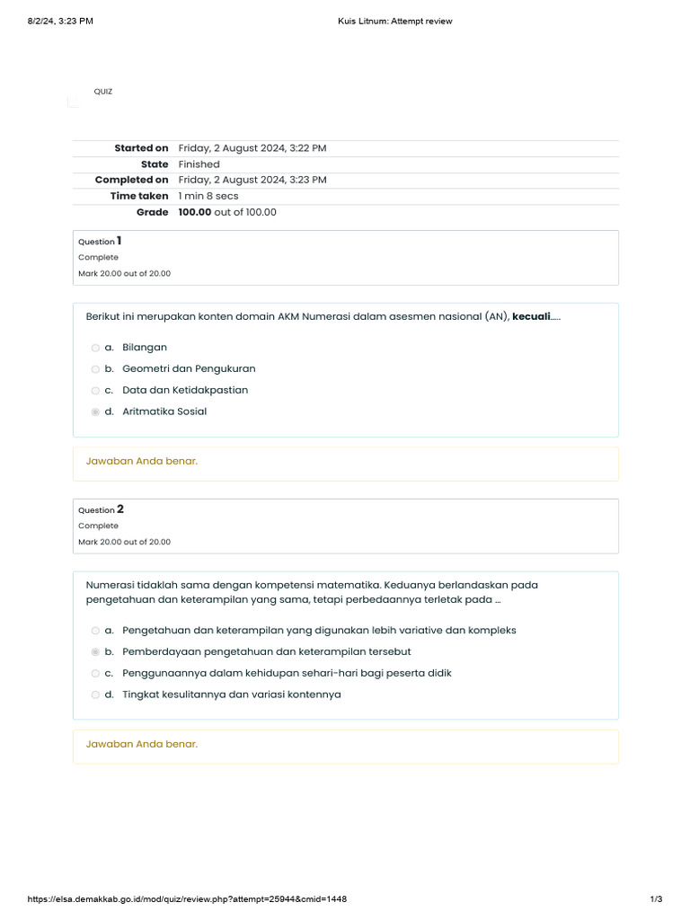 Kuis Litnum - Attempt Review | PDF