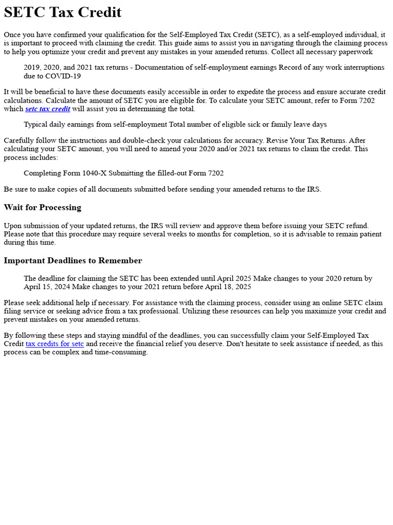 How To Claim The SETC Tax Credit 131288 | PDF