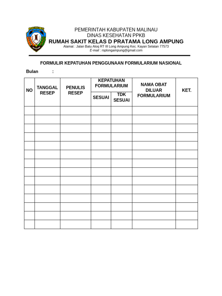 Formulir Kepatuhan Penggunaan Formularium Nasional | PDF
