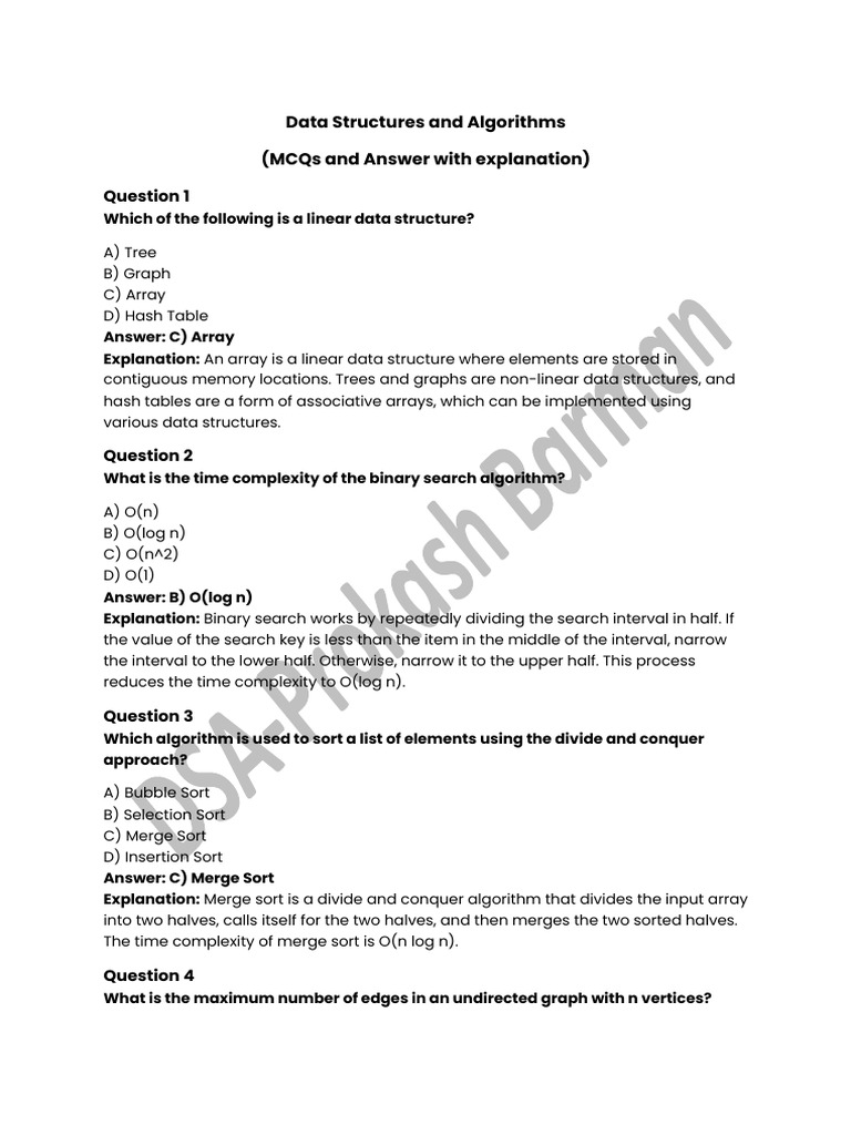 MCQs On Data Structures and Algorithms | PDF MCQs On Data Structures and Algorithms | PDF
