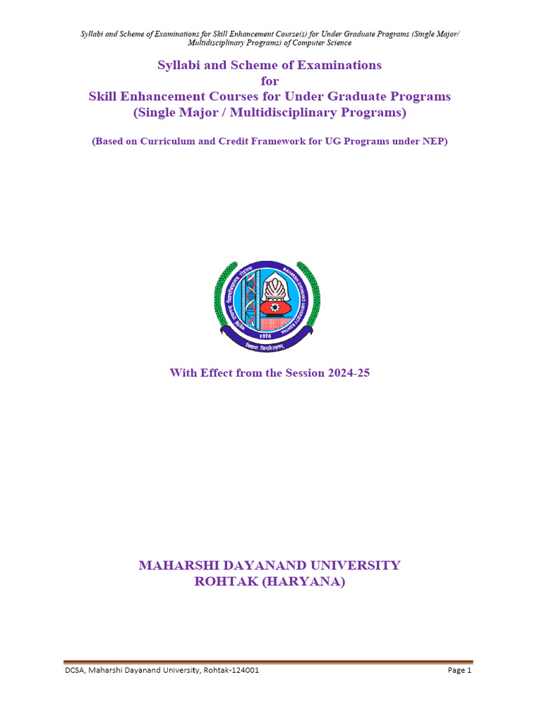 DCSA-Skill Enhancement Courses For UG Programs in Computer Science Wef ...