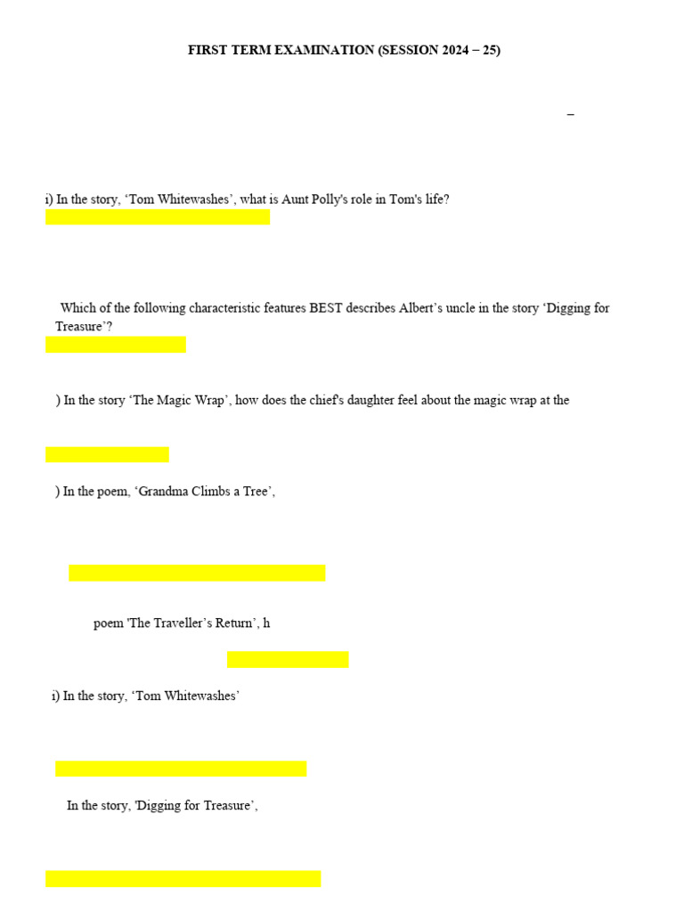 Class 5 1ST Term QP 2024-25 Answerkey | PDF