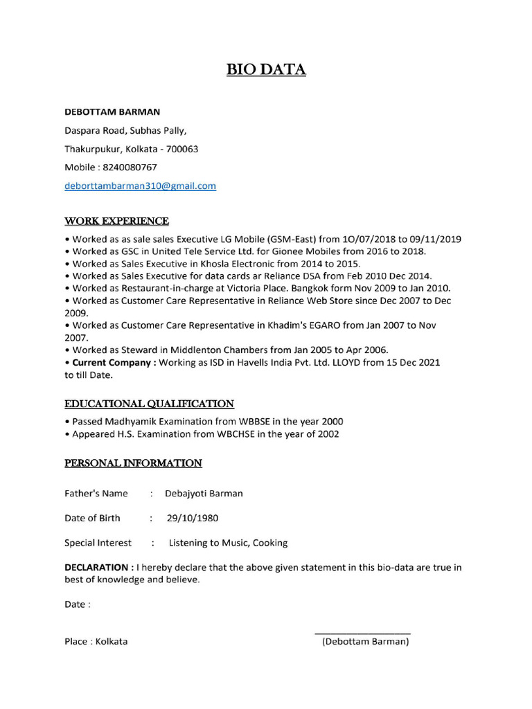 Job-Biodata-Format 3 | PDF