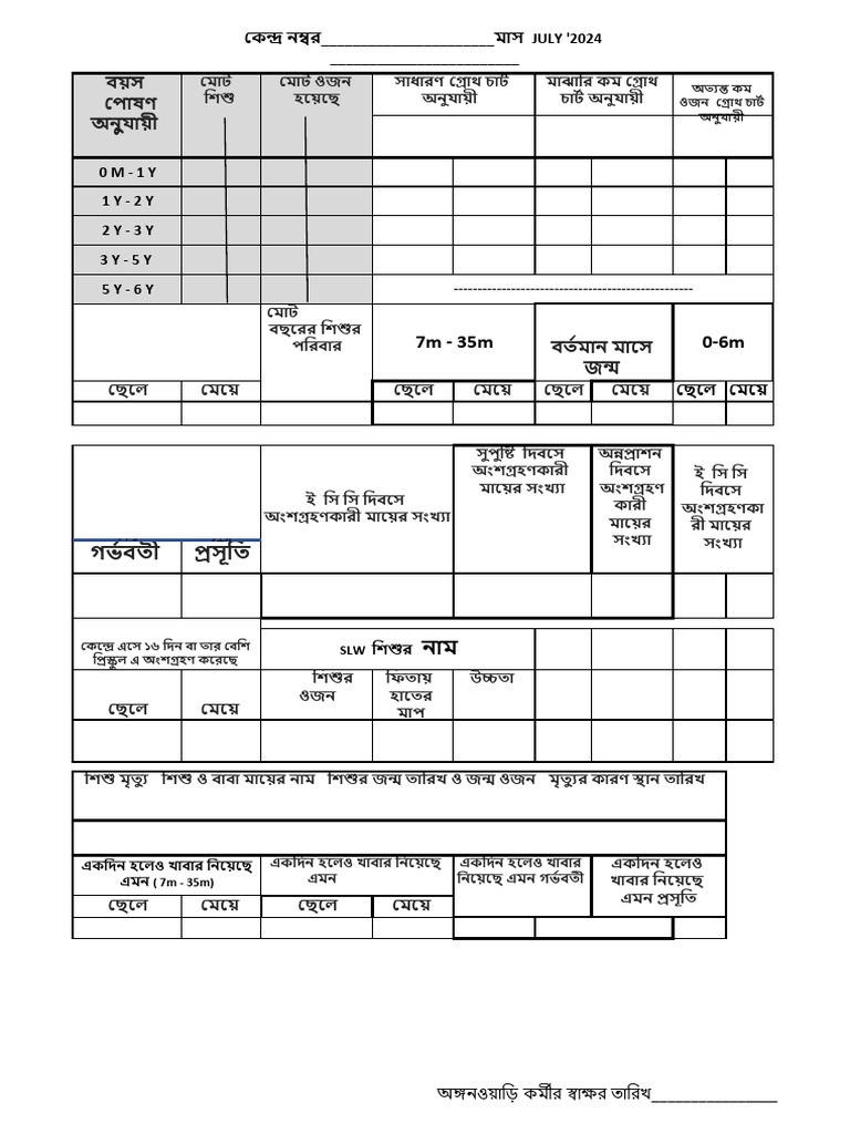 Report Form For Aww July 2024 | PDF