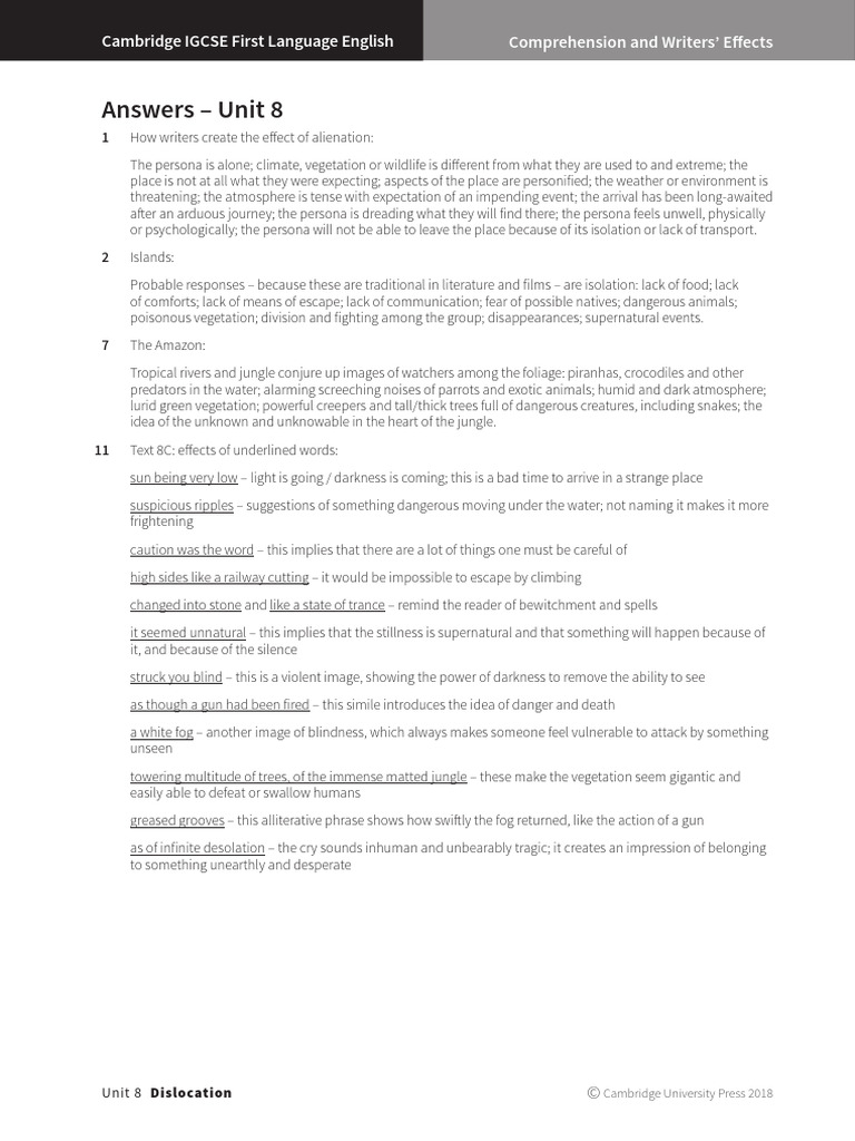 Answers Unit8 IGCSE FLE | PDF