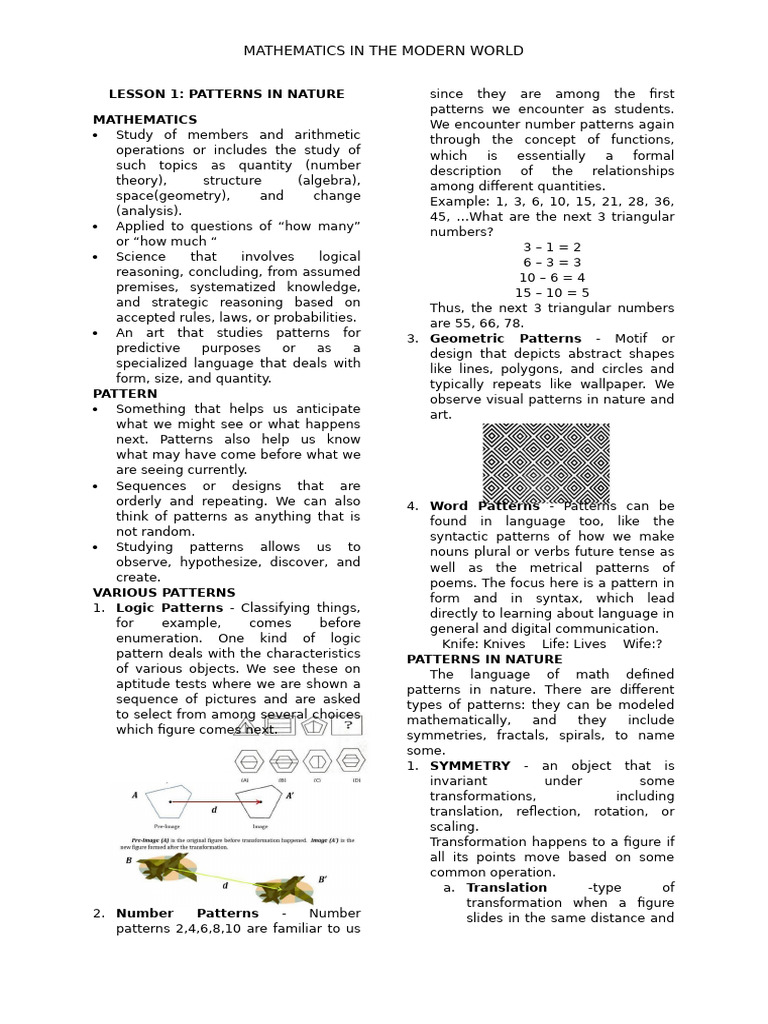 Lesson 1: Patterns in Nature Mathematics | PDF