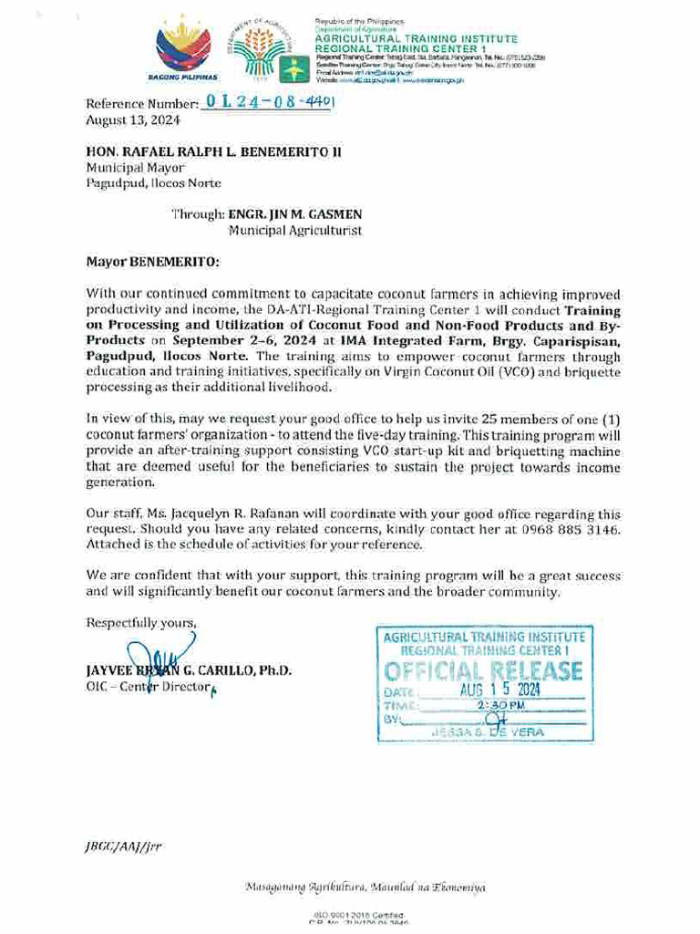 ATI Request Letter To LGU-Pagudpud | PDF