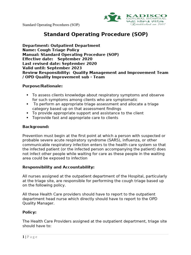 KGH SOP Cough Triage | PDF