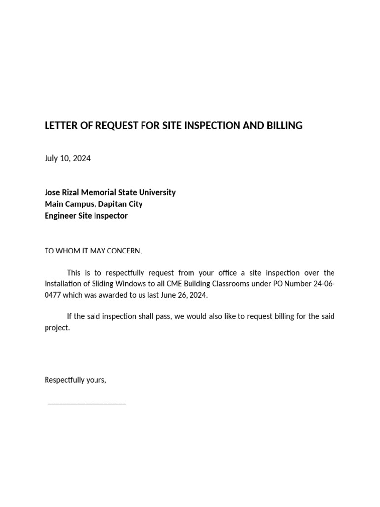 Site Inspection & Billing Request | PDF