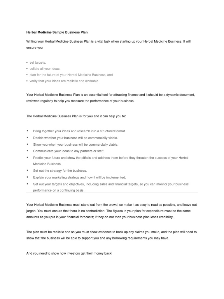 Herbal Medicine Business Plan Guide | PDF | Business Plan | Marketing