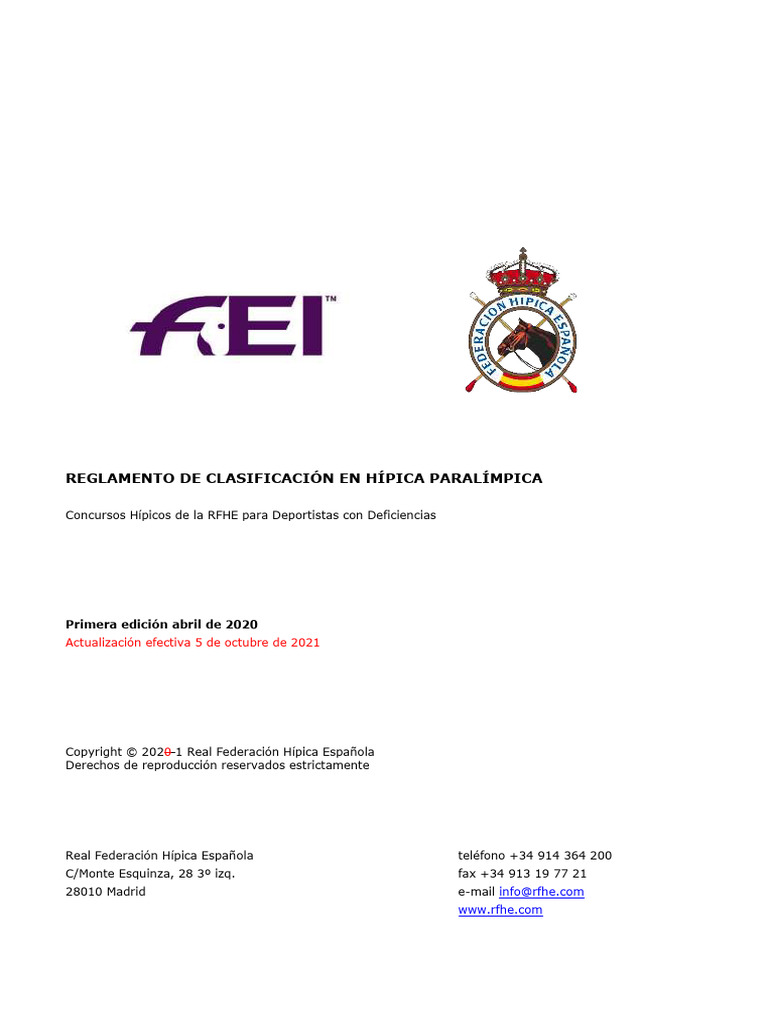 RFHE - Reglamento de Clasificacion Hipica Paralimpica - 2022 | PDF