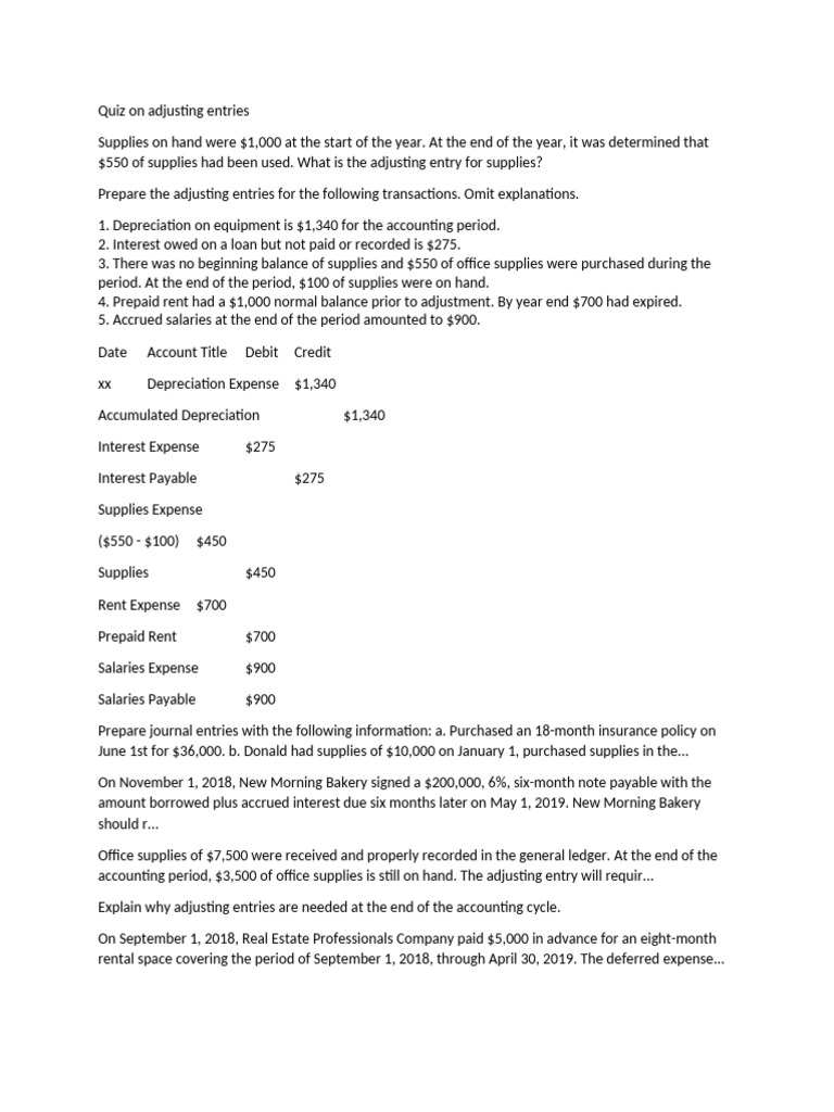 Quiz on adjusting entries | PDF