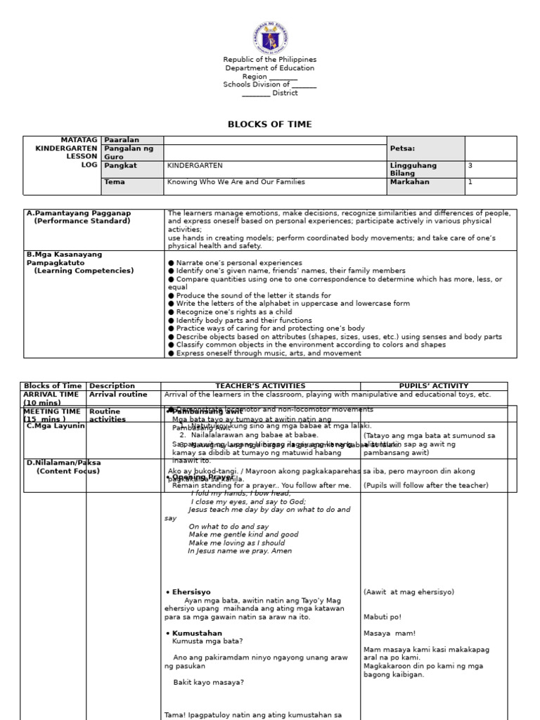 MATATAG Lesson Log W1D1 | PDF