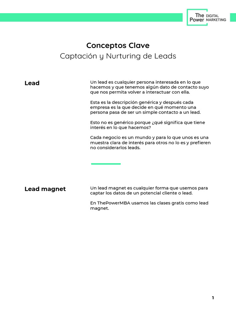 Conceptos Clave. Captación y Nurturing de Leads | PDF